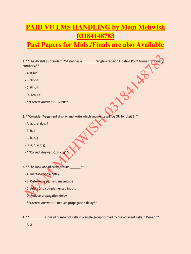 CS302 MCQs Mids 2024 Mam Mehwish | PDF | Digital Electronics | Electronic Design