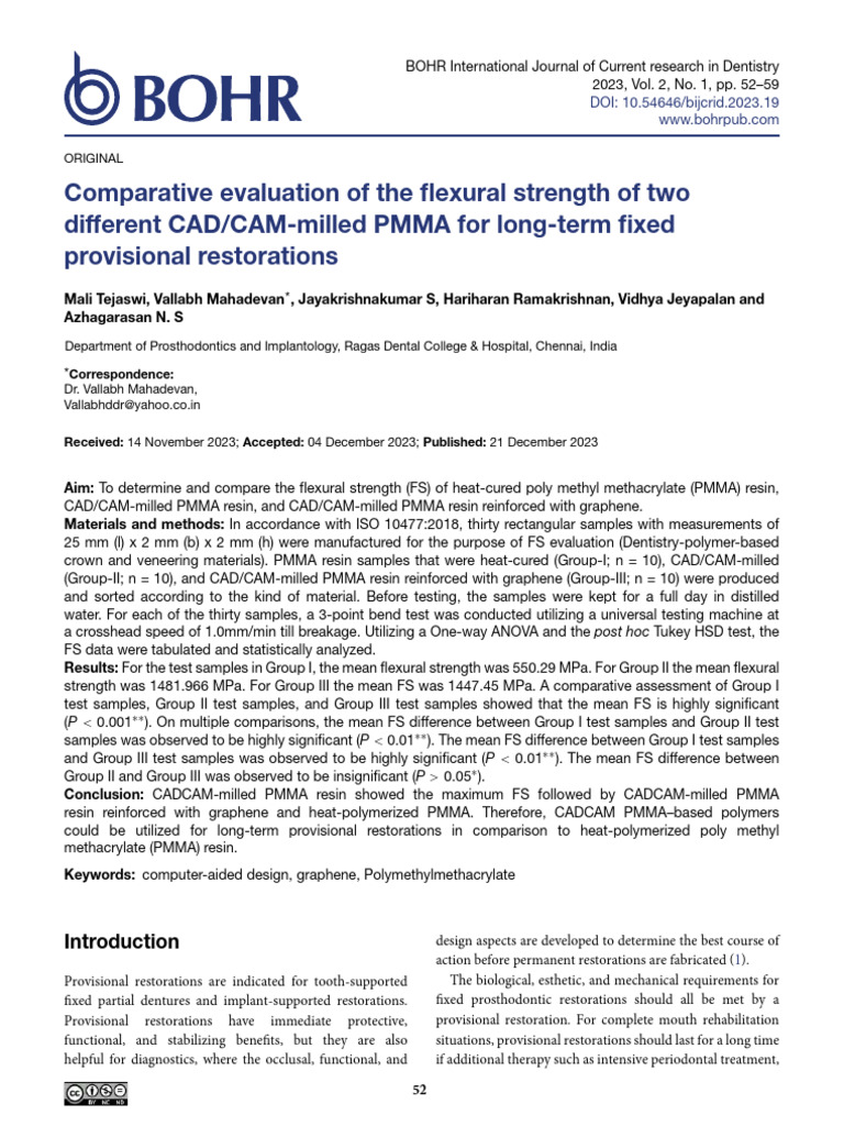 Comparative Evaluation of The Exural Strength of Two Different CAD/CAM-milled PMMA For Long-Term ...