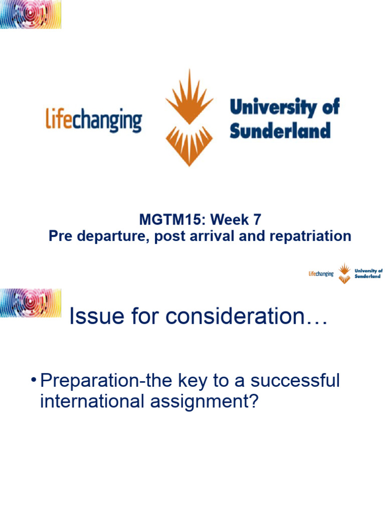Week 7 Lecture - Pre-Departure Post-Arrival and Repatriation (Full ...