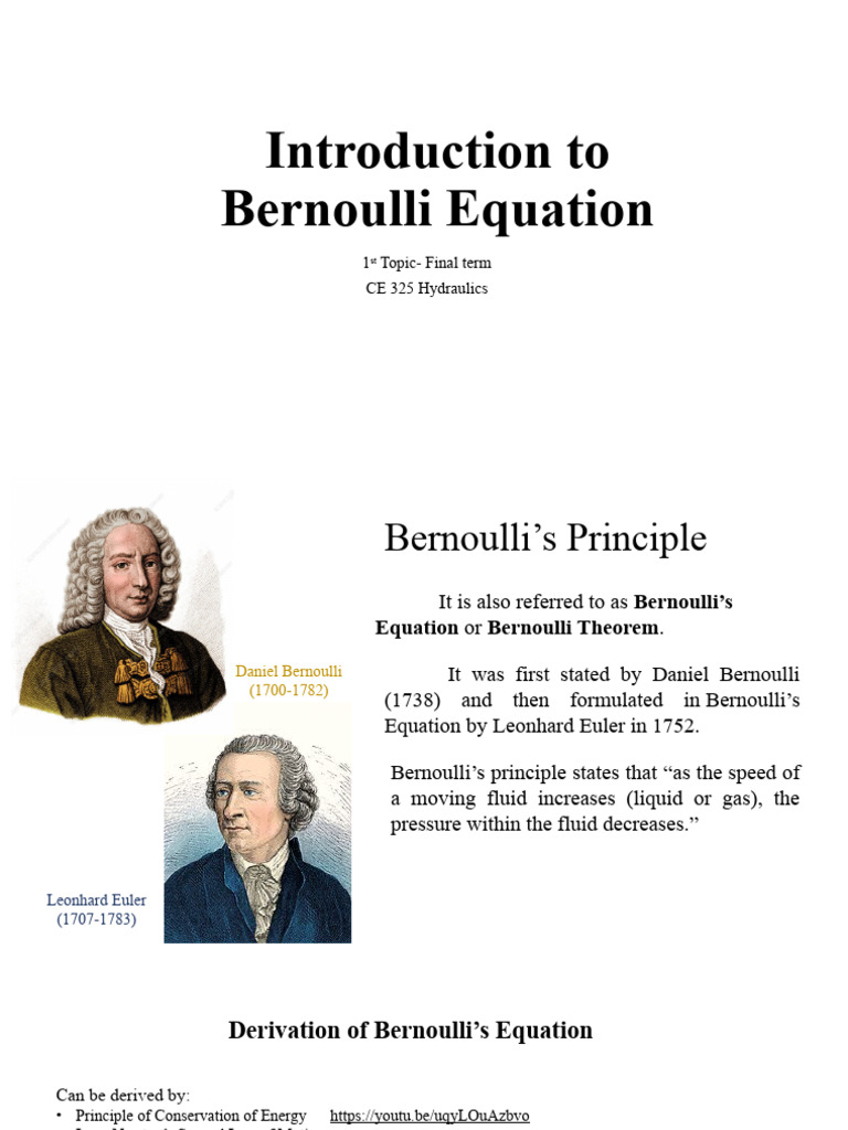 Introduction To Bernoulli Equation | PDF | Fluid Dynamics | Liquids