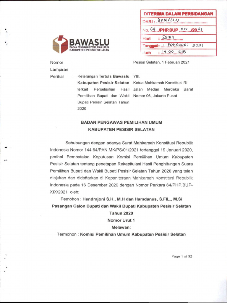 Keterangan Bawaslu - 2917 - 1713 - Keterangan Bawaslu | PDF