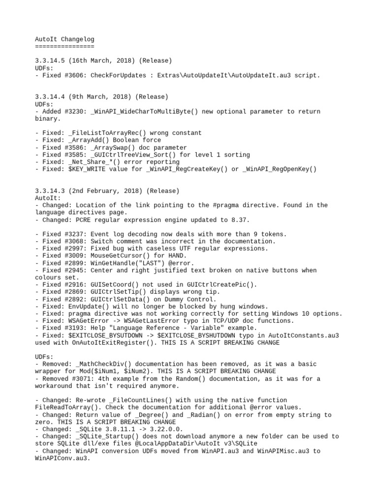 Autoit Changelog | PDF | Parameter (Computer Programming) | Component ... Autoit Changelog | PDF | Parameter (Computer Programming) | Component ...