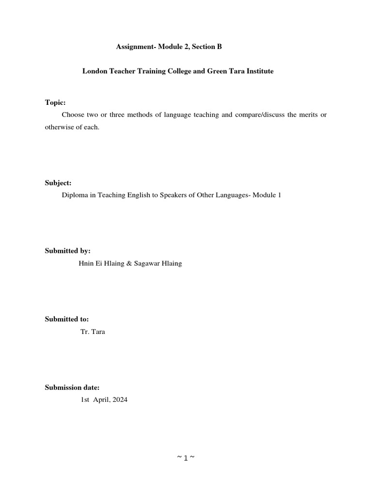 Assignment - 2 Methods of Language Teaching | PDF | Language Education | Second Language
