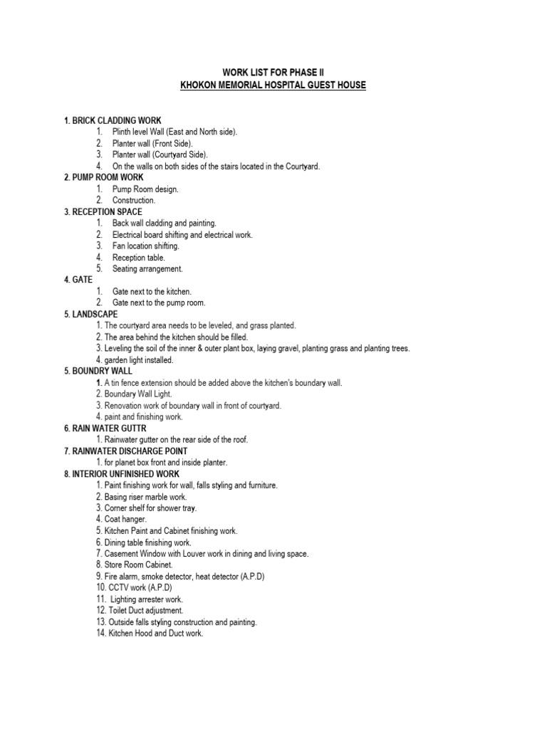 Work List For Phase II | PDF