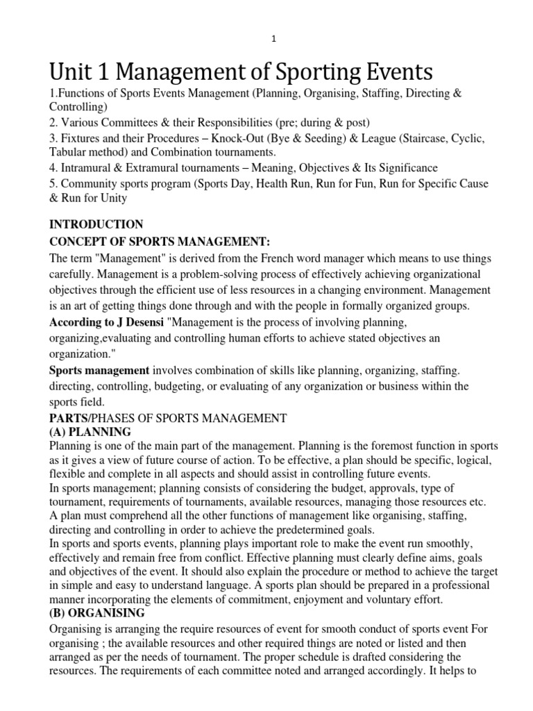 UNIT 1 Planning in Sports 2023 | PDF | Tournament | Sports