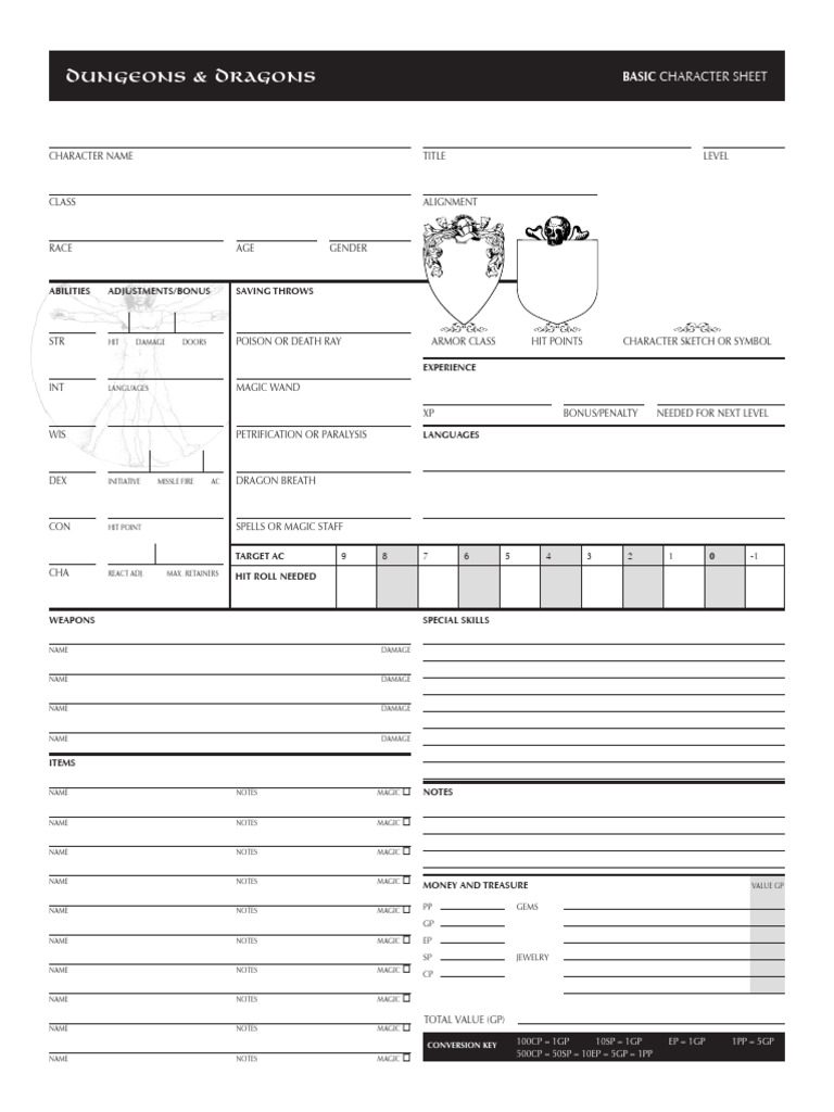 Basic D&D Player Character Sheet - Generic | PDF | Role Playing Video Games | Role Playing Games