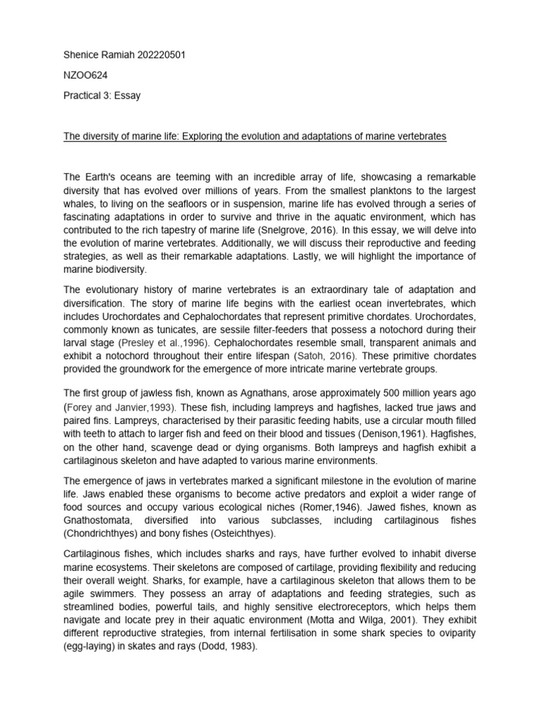 Marine Biodiversity Essay Prac 3 (Zoology) | PDF | Fish | Predation