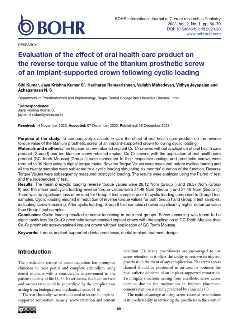 Evaluation of The Effect of Oral Health Care Product On The Reverse ...