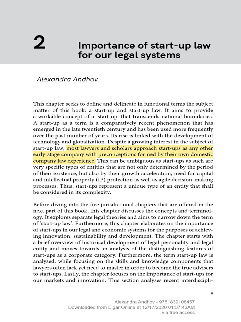 Importance of Start-Up Law For Our Legal Systems | PDF | Startup ...