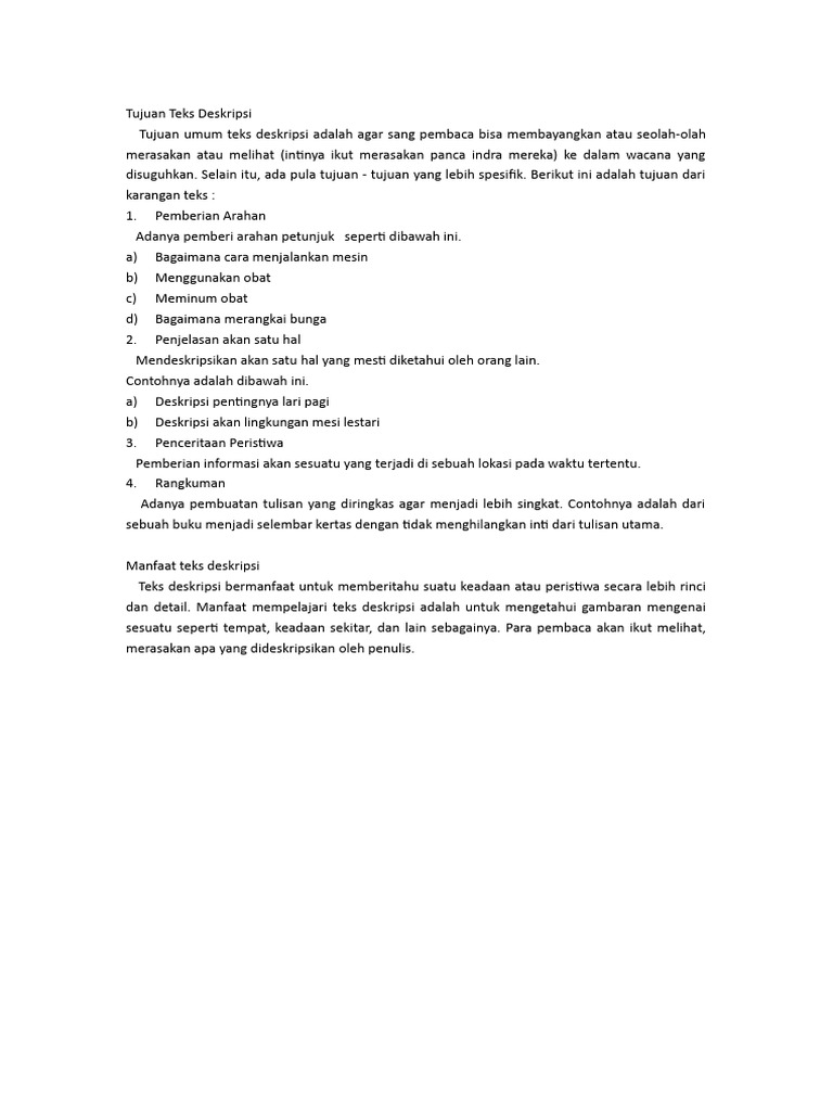 Tujuan Dan Manfaat Teks Deskripsi | PDF | Karier & Perkembangan ...