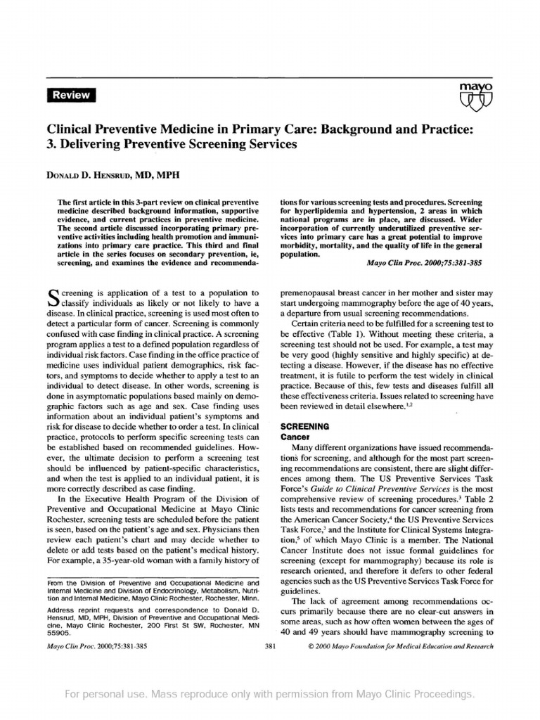 Preventive Screening in Primary Care | PDF | Hypertension | Screening ...
