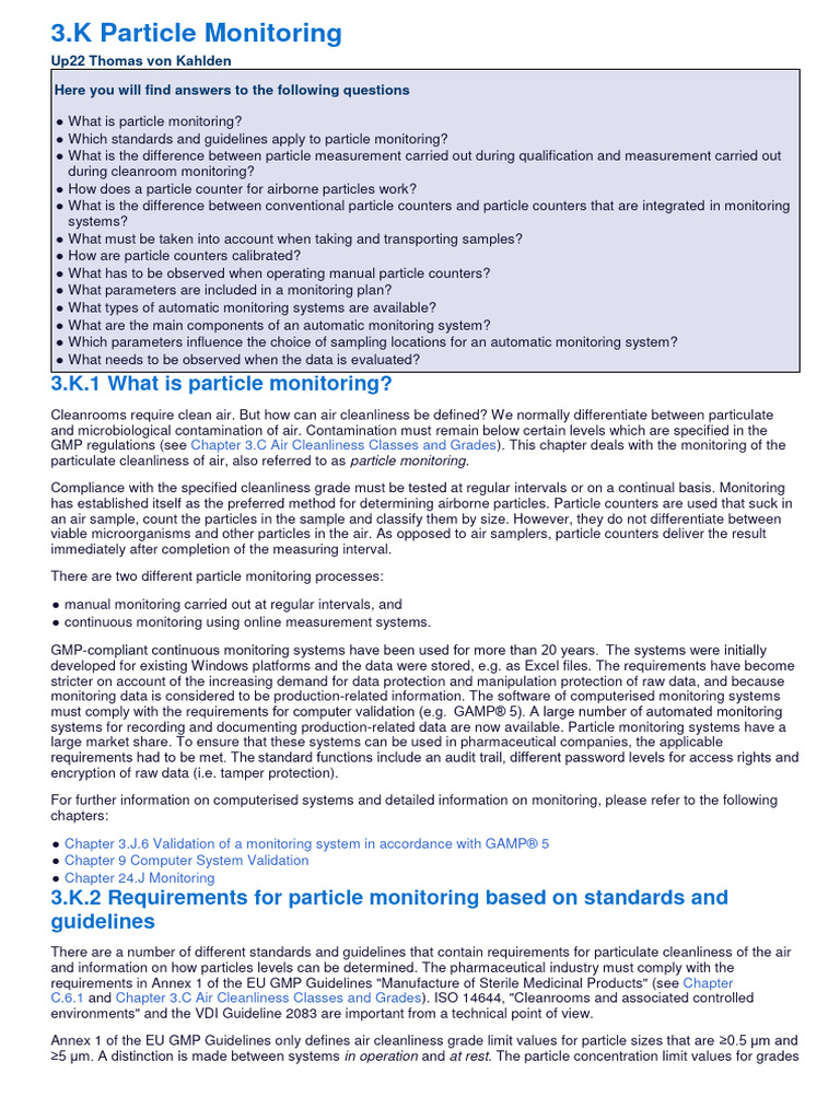 Particle Monitoring in Cleanrooms | PDF | Particulates | Flow Measurement