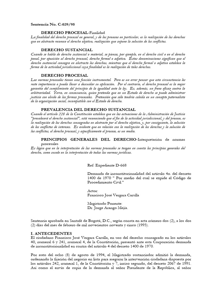 Imprimir C-029-95 | PDF | Ley procesal | Procedimiento Civil