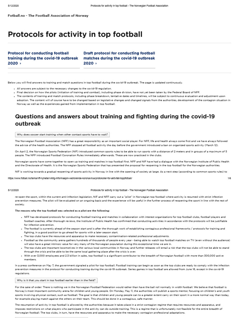Protocols For Football Activity | Download Free PDF | Quarantine ...