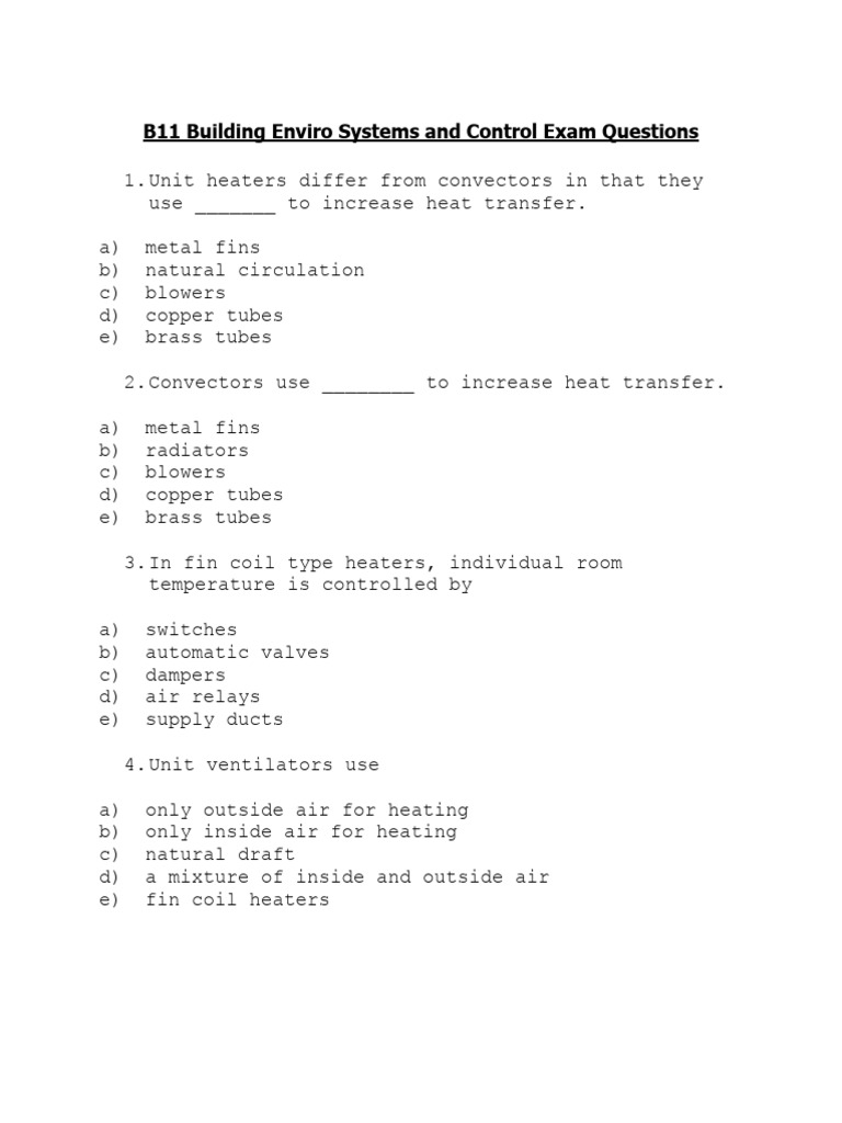 B11 Building Enviro Systems and Control Exam Questions | PDF | Radiator | Air Conditioning