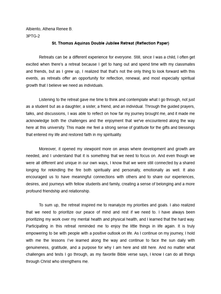 Reflection on Spiritual Growth Retreat | PDF | Self-Improvement | Lifestyle