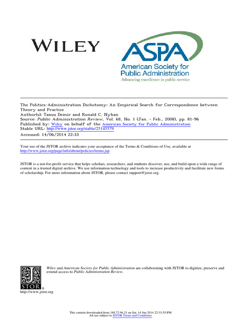 The Politics-Administration Dichotomy | PDF | Theory | Policy