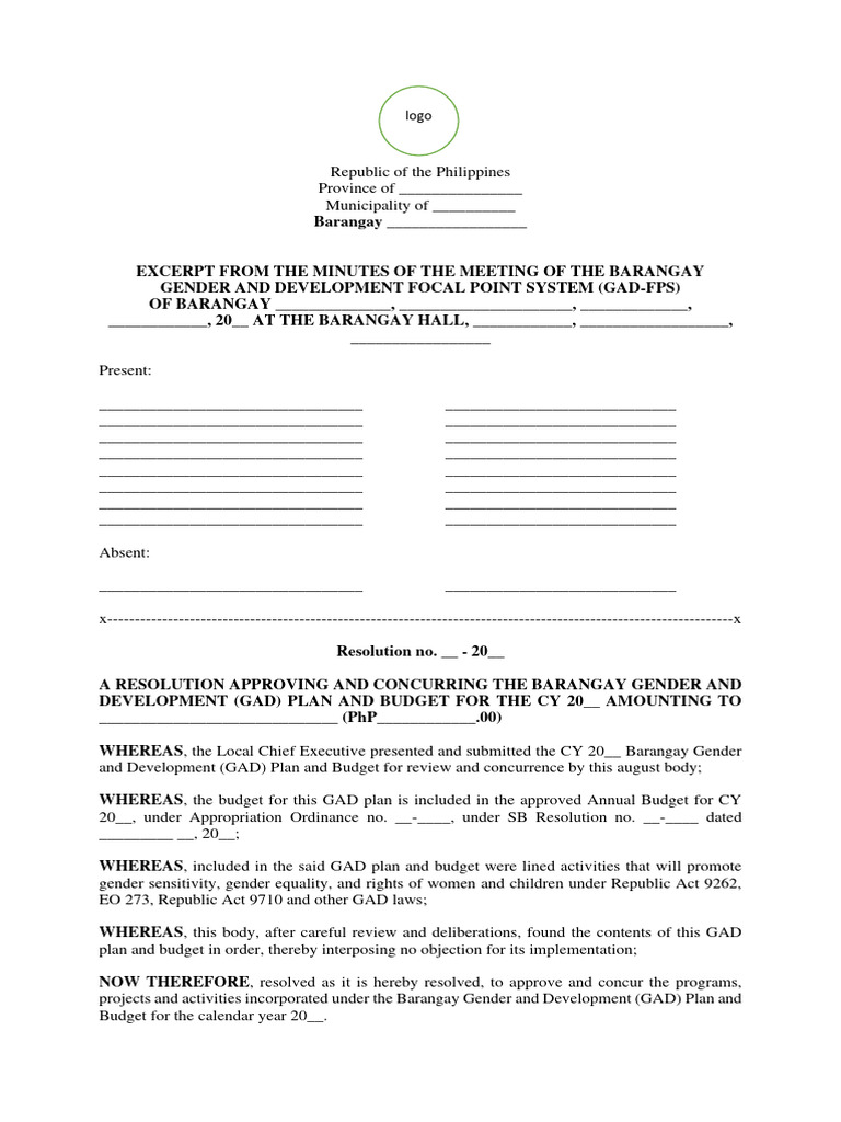 Resolution Approving Barangay GAD Plan and Budget | PDF | Justice ... Resolution Approving Barangay GAD Plan and Budget | PDF | Justice ...