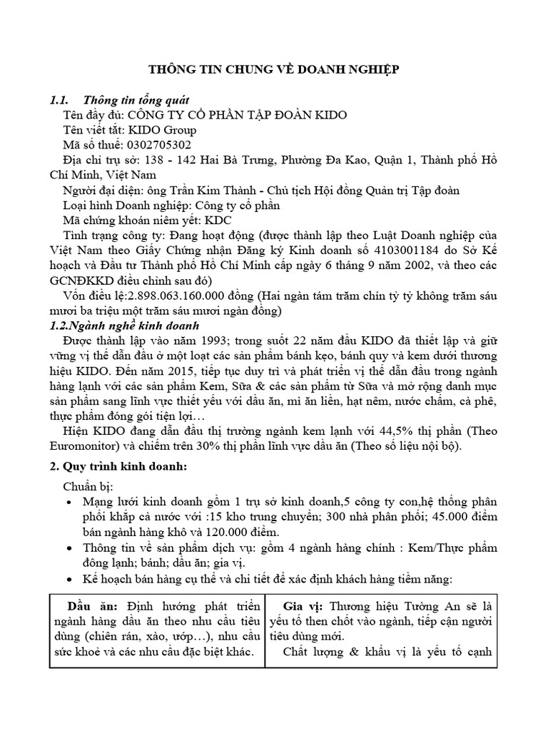 Thông Tin DN-CTCP KIDO | PDF