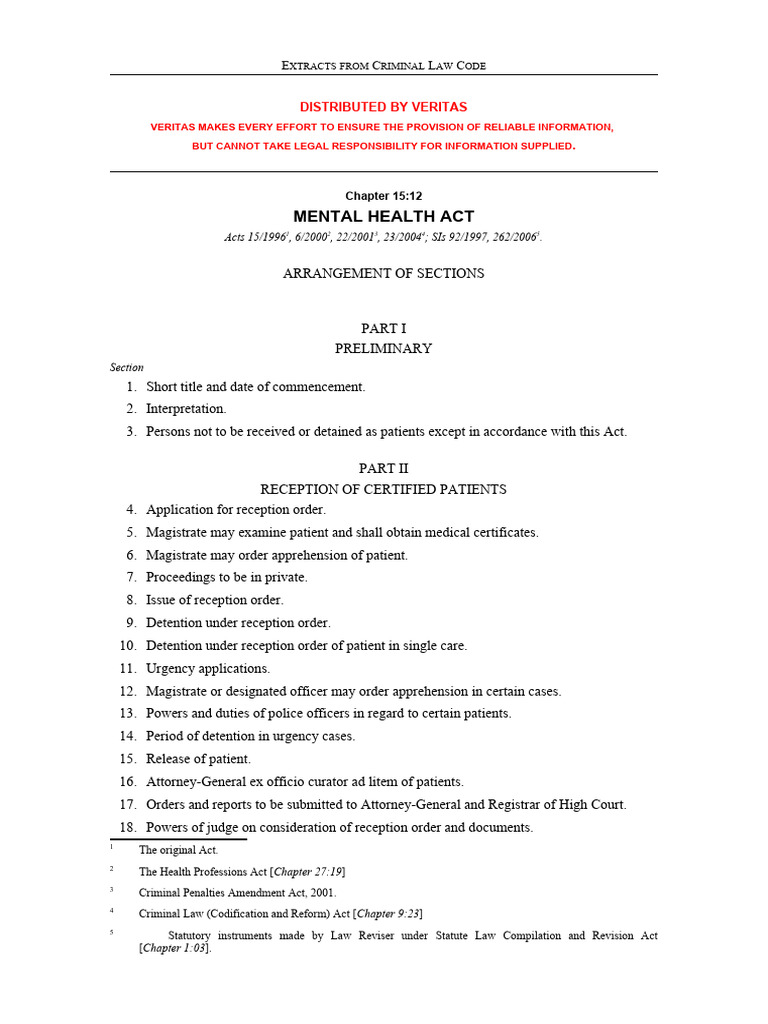 Mental Health Act (Chapter 15-12) | PDF | Detention (Imprisonment) | Psychiatry