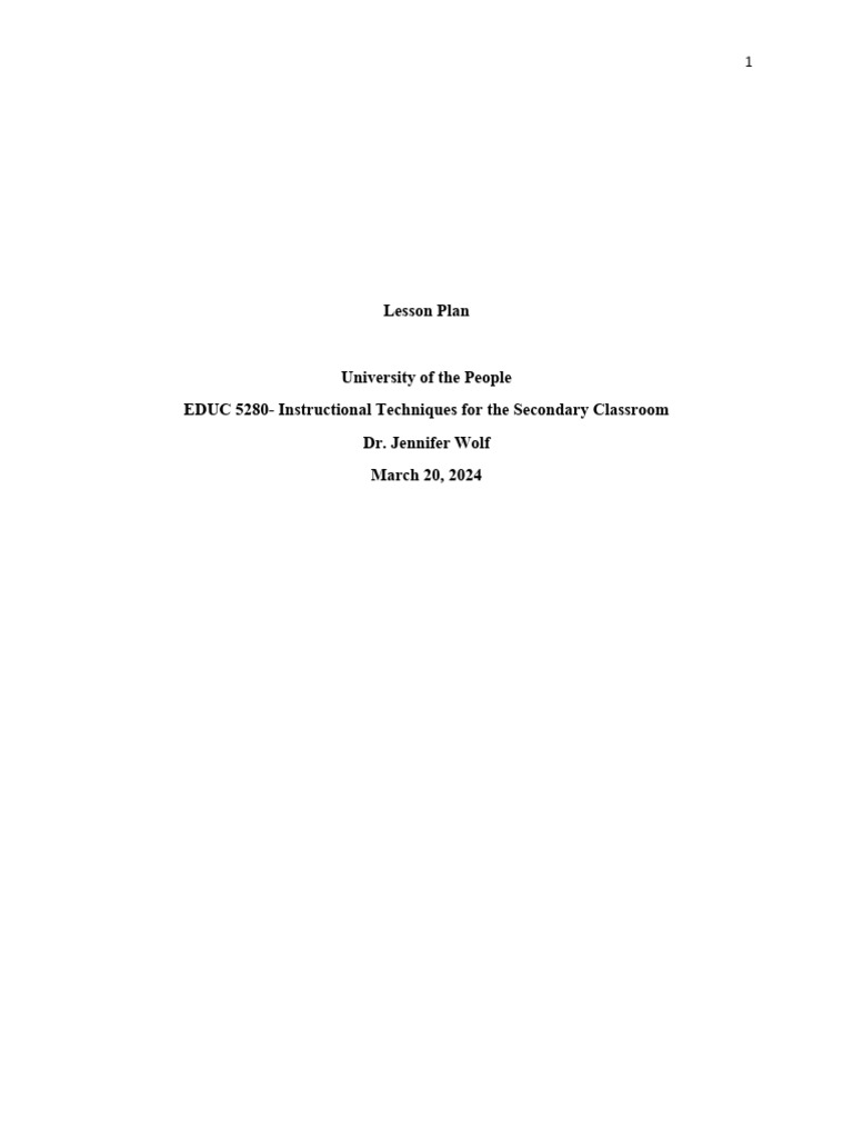 Lesson Plan-EDUC 5280 | PDF | Lesson Plan | Project Based Learning