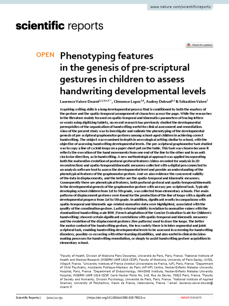 Phenotyping Features in The Genesis of Pre Scriptural Gestures in ...