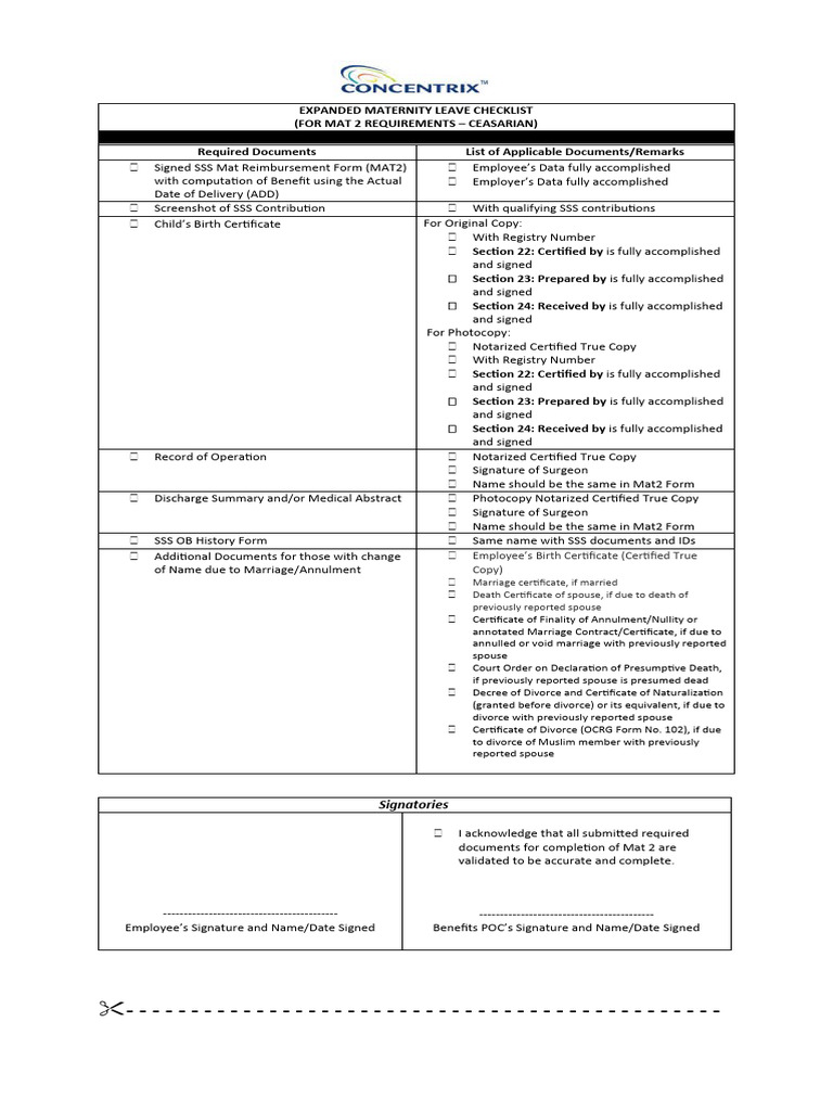 EXPANDED MATERNITY LEAVE CHECKLIST - MAT 2 Requirements (Cesarean) .v2 ...