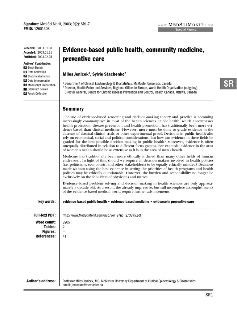 Evidence-Based Public Health, Community Medicine, Preventive Care | PDF ...