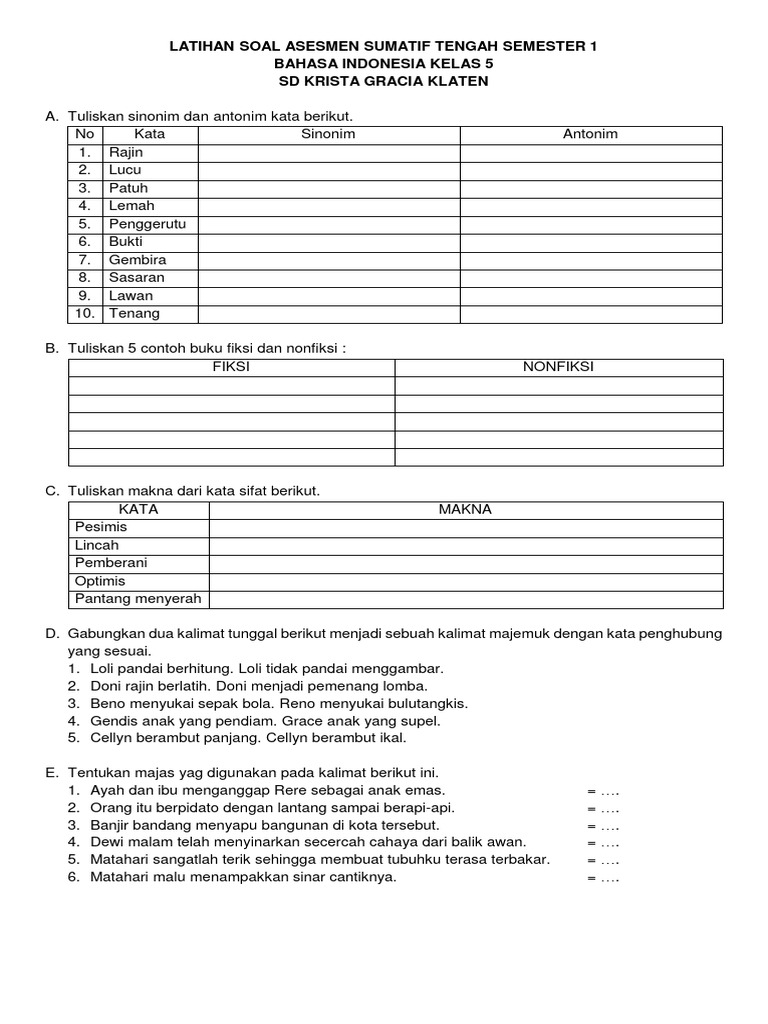 Latihan Soal Asesmen Sumatif Tengah Semester 1 | PDF