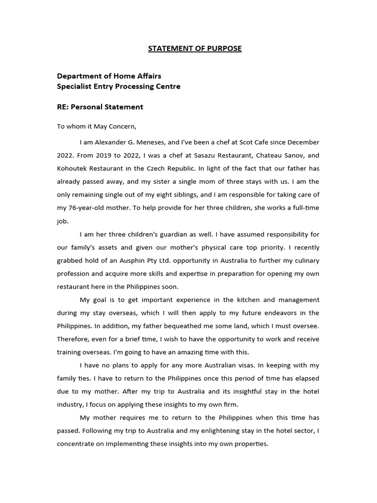 Statement of Purpose | PDF | Chef