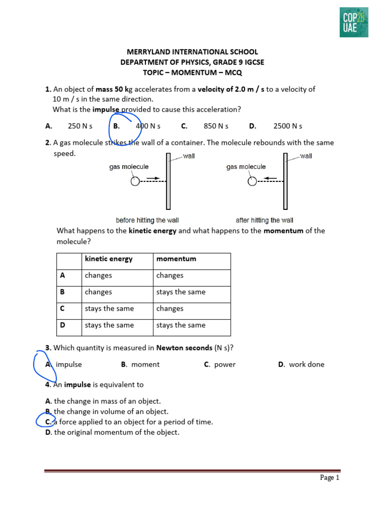 Momentum MCQ | Download Free PDF | Momentum | Collision