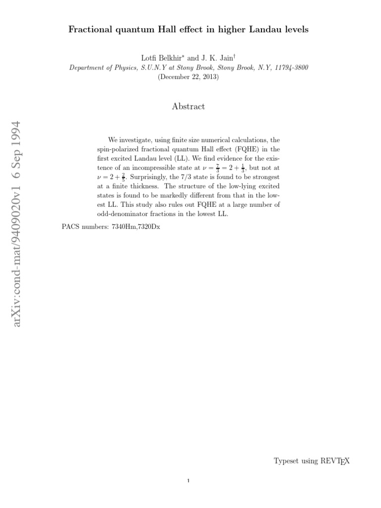 Fractional Quantum Hall Effect in Higher Landau Levels | Download Free ...