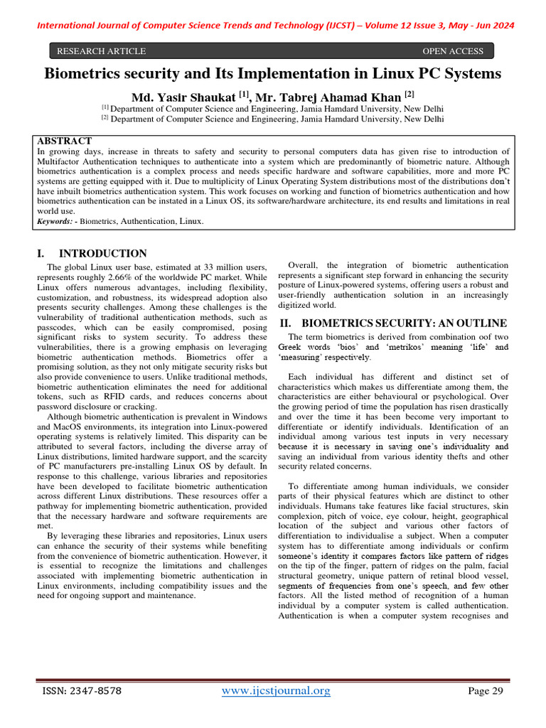 Linux Biometric Security Integration | PDF | Biometrics | Authentication