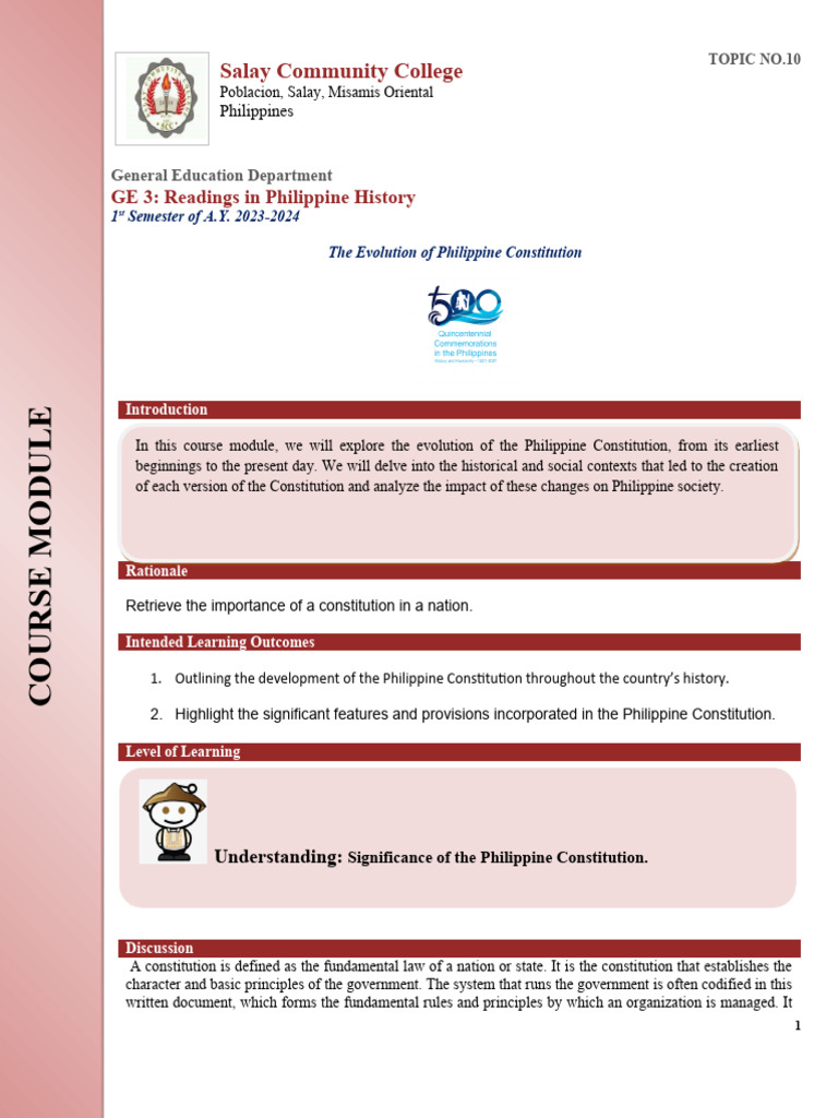 GE 3-Module-10-The-Philippine-Constitution | PDF | Constitution | Political Charters