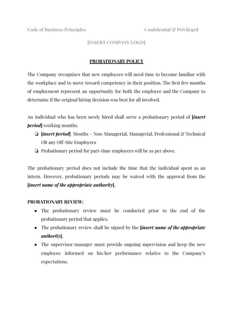 Template - Probationary Policy | PDF | Employment | Probation