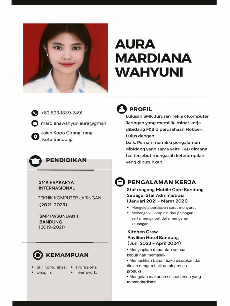 Professional CV Resume baru - Aura Mardiana wahyuni | PDF