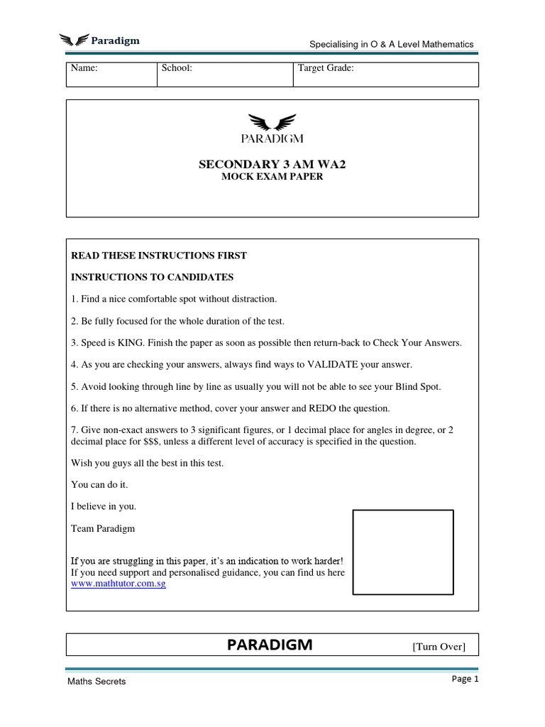 Sec 3 Math WA2 Mock Exam Paper | PDF | Factorization | Polynomial