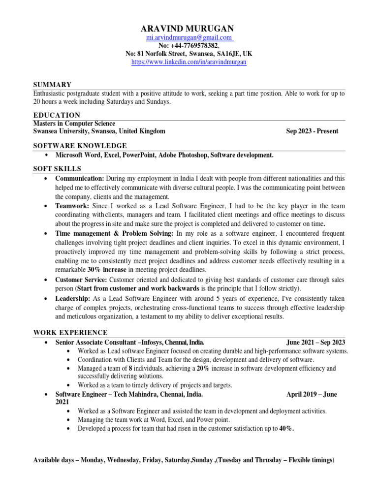 Aravind Murugan CV | Download Free PDF | Software Engineering | Software