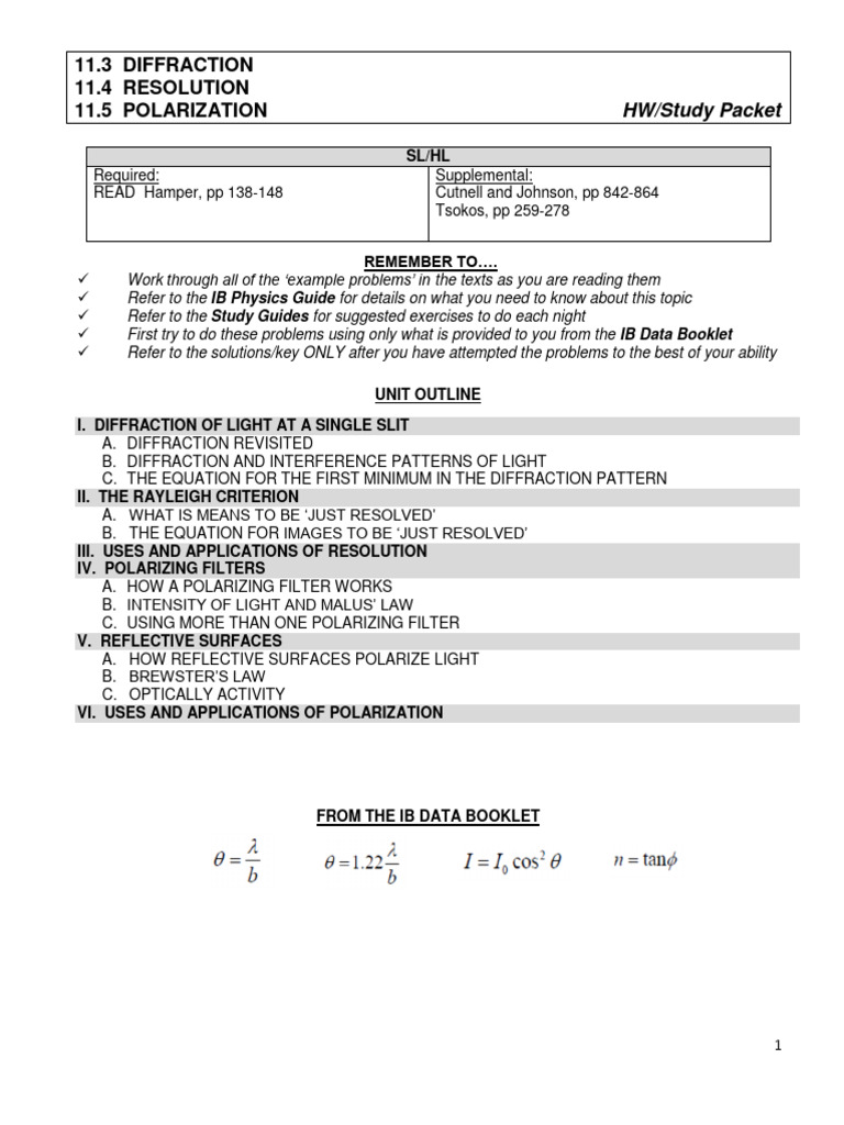 11.311.411.5 Diffraction Resolution Polarization HW Study Guide | PDF | Angular Resolution ...