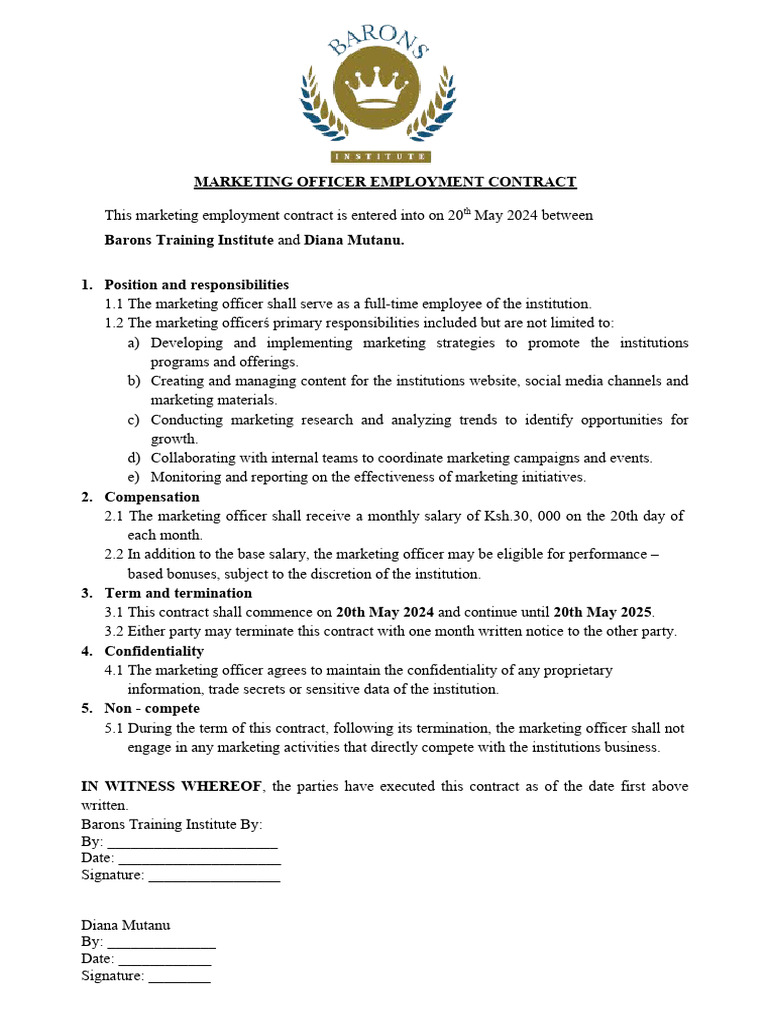 Employment Contract | PDF | Finance & Money Management