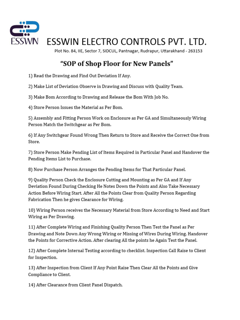 Shop Floor SOP | PDF