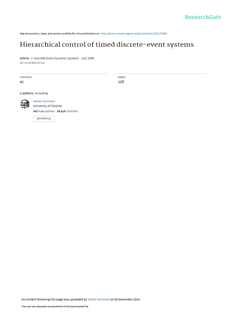 Hierarchical Control of Timed Discrete-Event Systems | PDF | Hierarchy | Concept