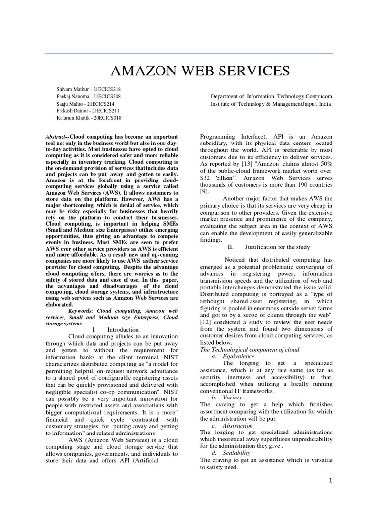 AWS Cloud Computing Overview and Analysis | PDF | Cloud Computing ...
