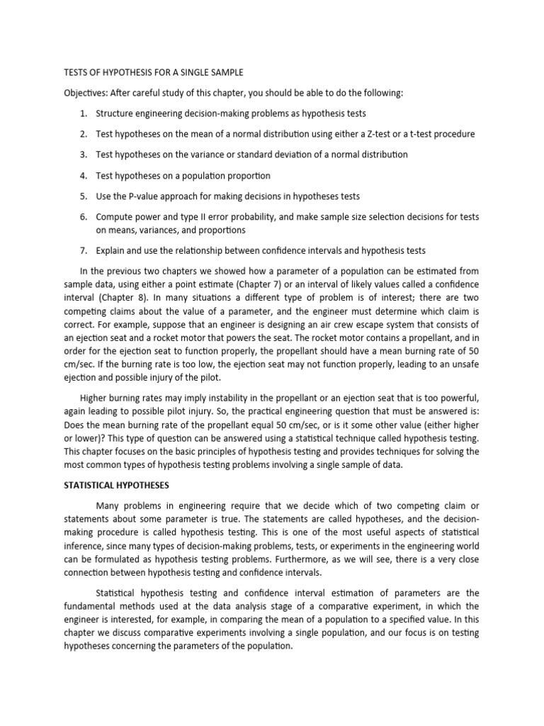 Tests of Hypothesis For A Single Sample | PDF | Statistical Hypothesis ...