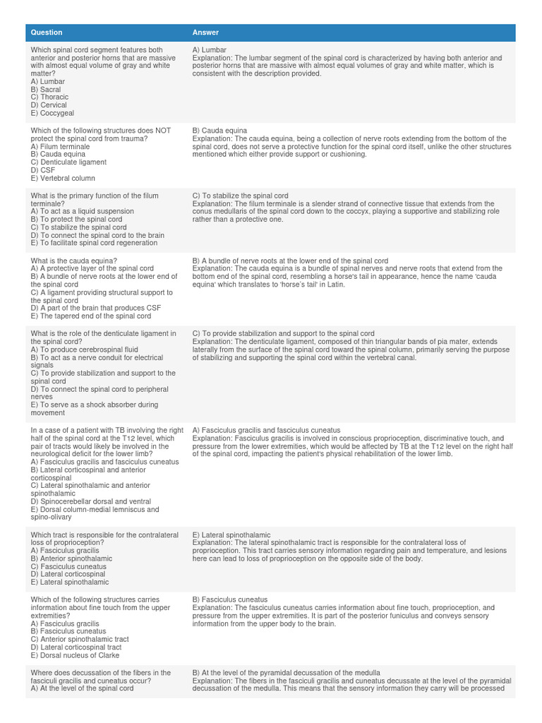 Practice Exam 1 Spinal Cord - | PDF | Spinal Cord | Vertebral Column