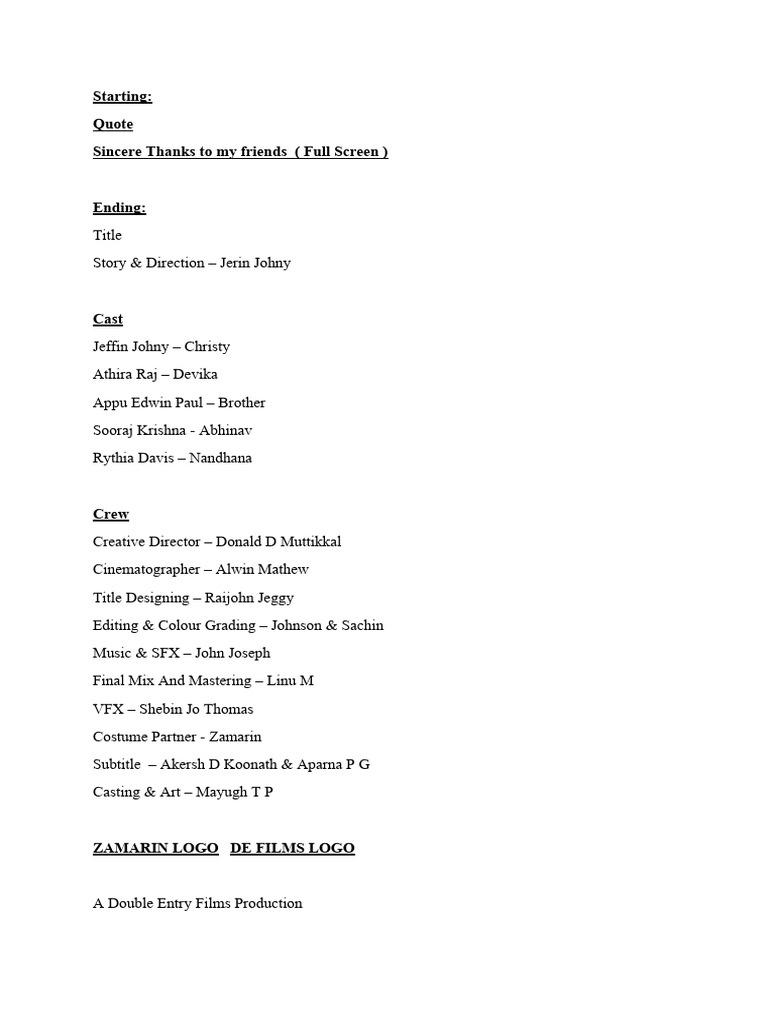 Film Credits and Acknowledgments | PDF | Art