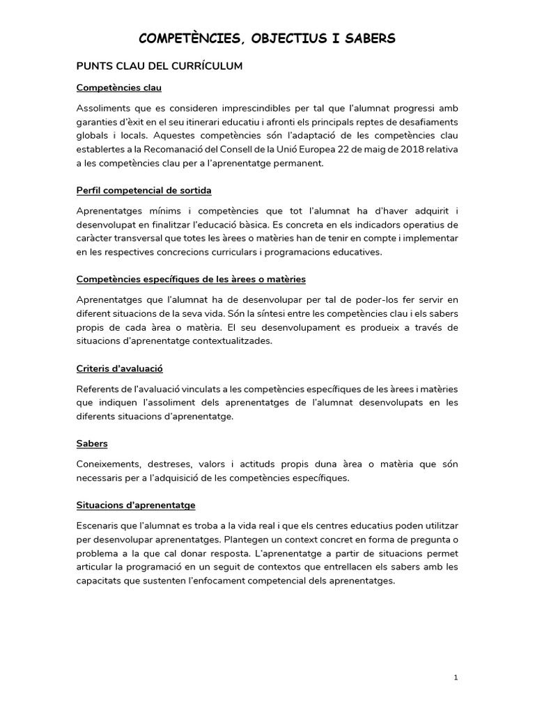 Repte 7. Competències, Sabers I Objectius | PDF
