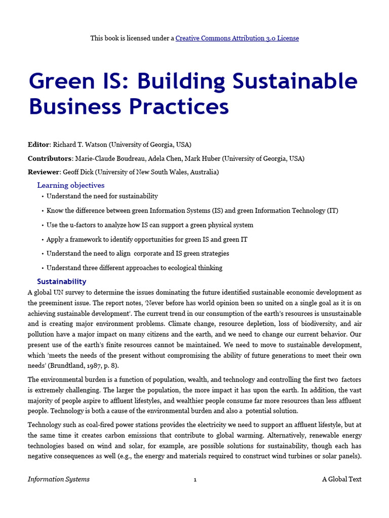 Green IS Building Sustainable Business Practices | PDF | Sustainability ...