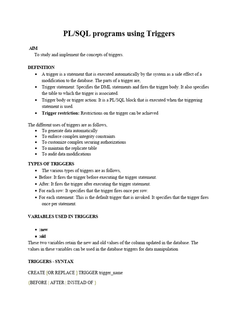 PL-SQL Triggers | PDF | Information Technology Management | Information Retrieval
