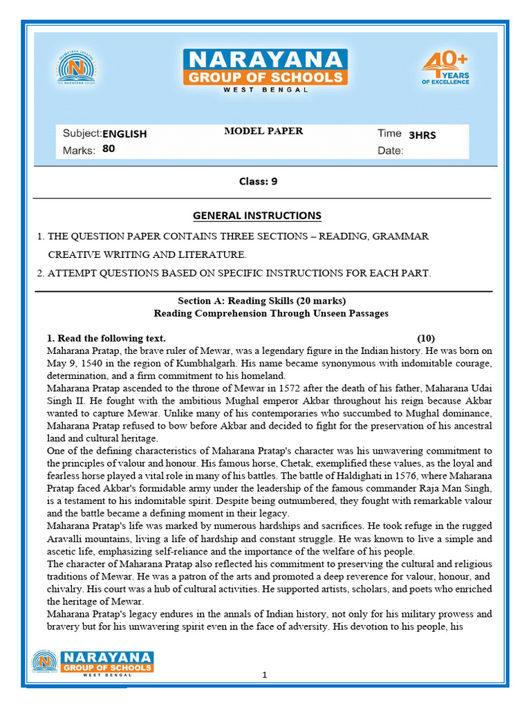 Class 9-Model Paper-English (3) | PDF